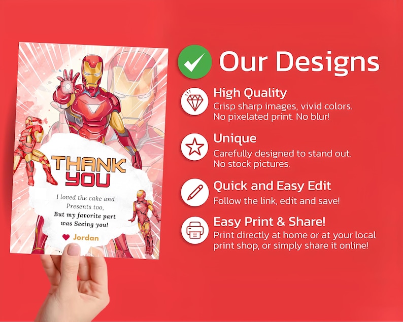 Printable Iron Man Birthday Thank You Card for Birthday Iron Man Gift ...