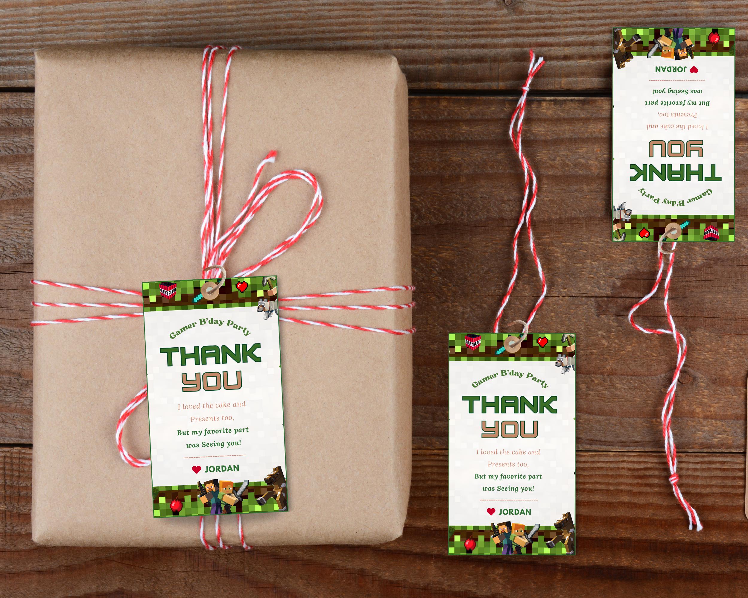 Minecrafter Birthday Thank You Card Minecrafter Canva Evite Gamer Party ...