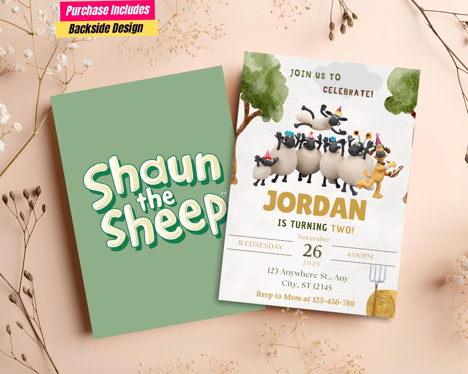 Shaun the Sheep Kids Birthday Invite Editable Party Invitation Template ...