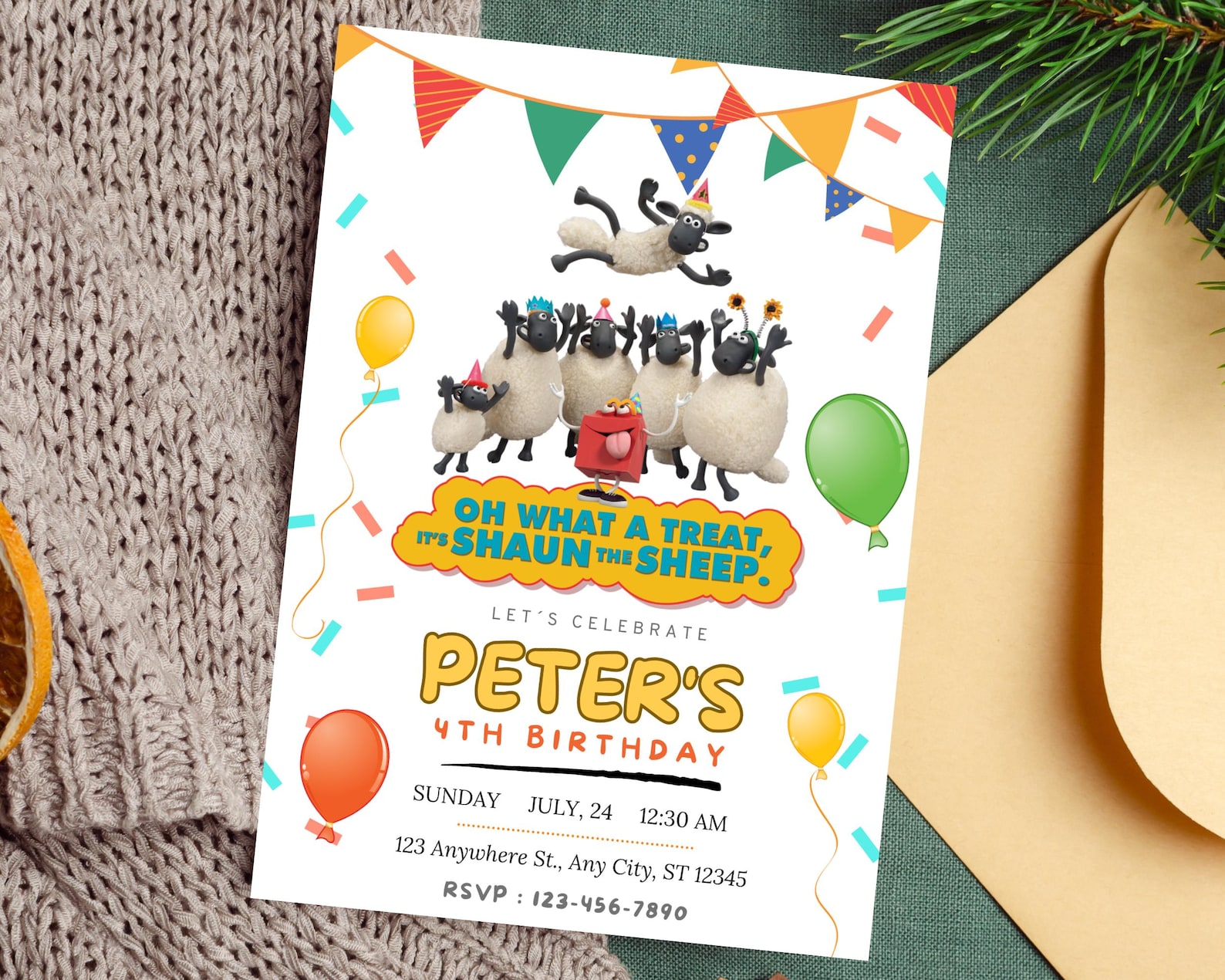 Shaun the Sheep Kids Birthday Invite, Editable Party Invitation ...