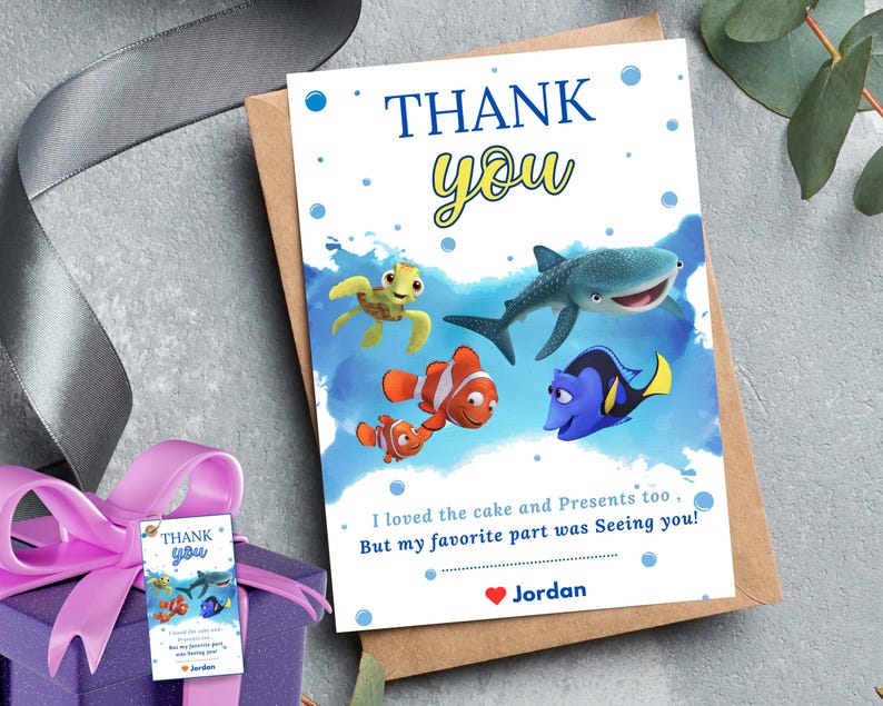 Finding Nemo Thank You Card, Sea Turtle Party, Finding Nemo Thank You ...