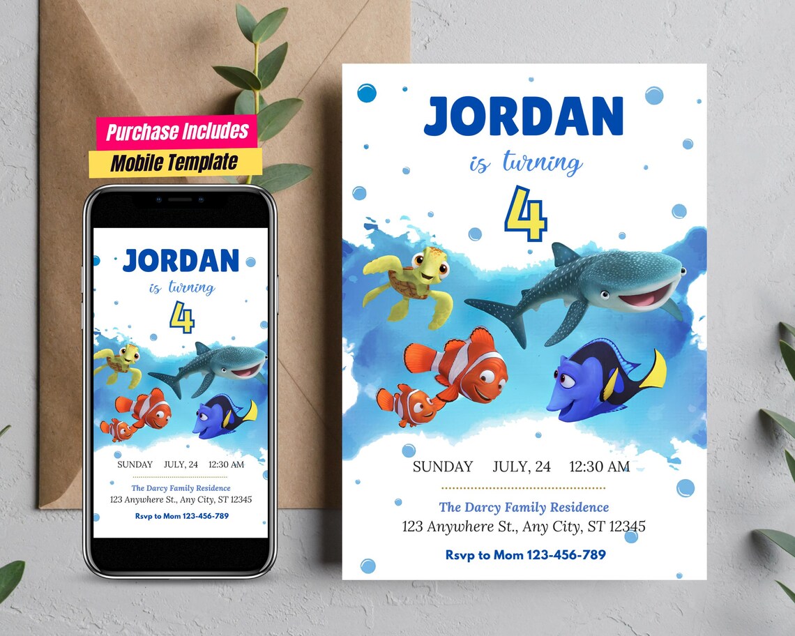 Nemo Birthday Invitation With Photo Dory Invite, Under the Sea Party ...