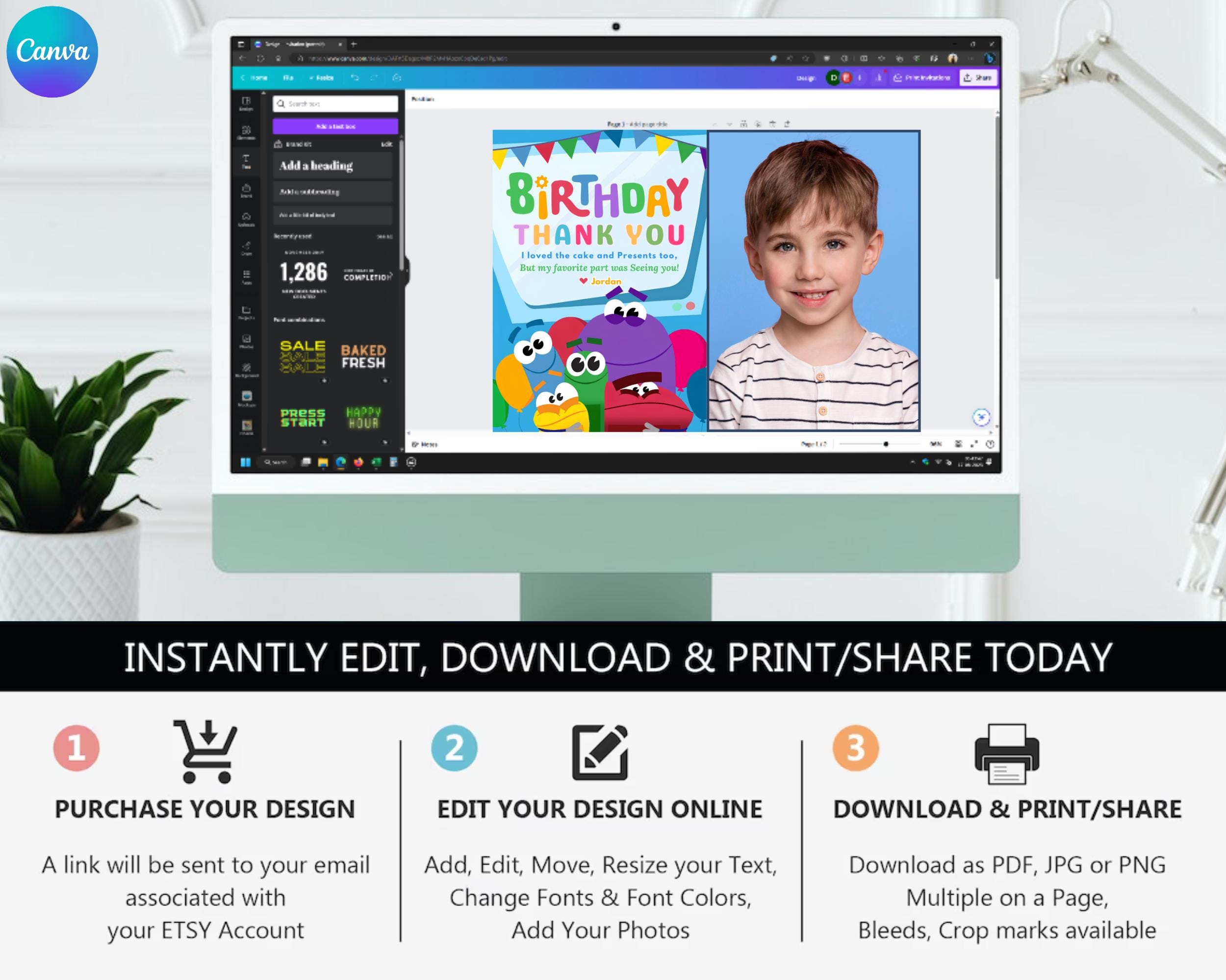 Storybots Birthday Thank You Card With Photo Storybots Thank You Card ...