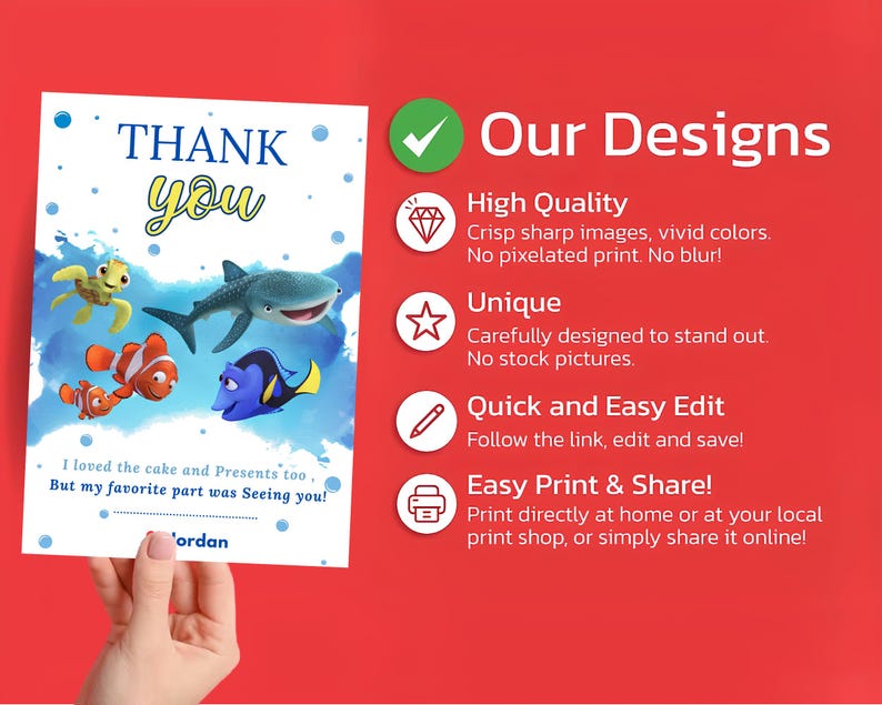 Finding Nemo Thank You Tag Underwater Theme Gift Tag Finding Dory Thank ...
