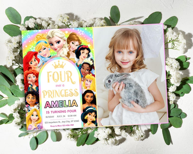 Four Ever a Princess Birthday Photo Invitation Editable Princess Photo ...