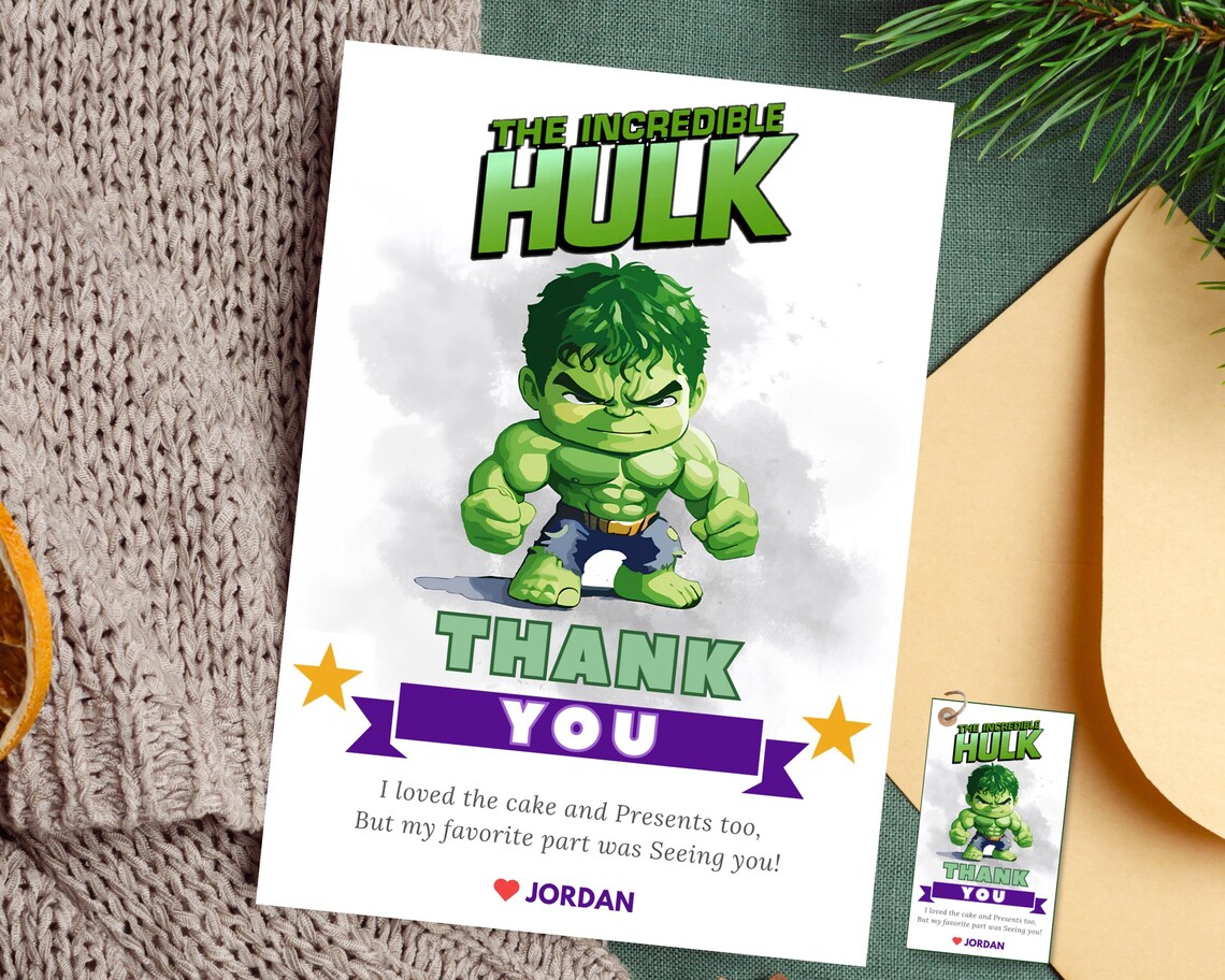 The Incredible Hulk Thank You Card Smashing Hulk Superhero Gratitude ...