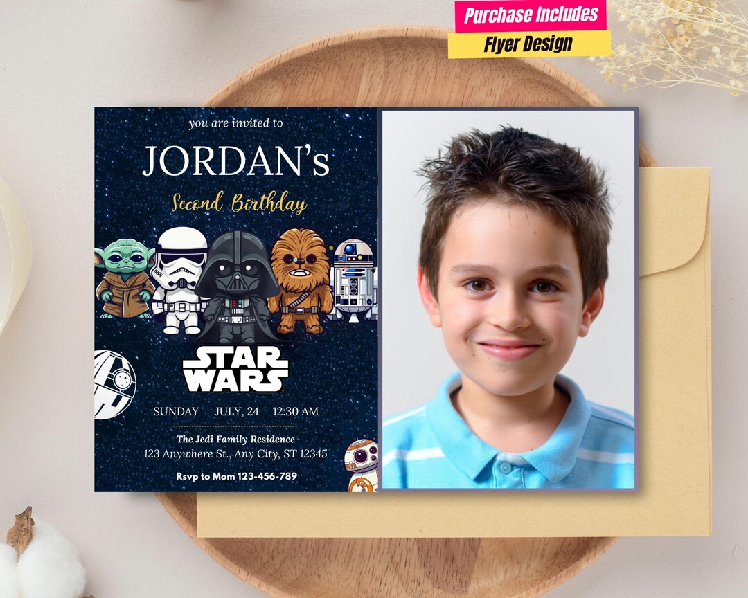 Star Wars Birthday Invitation With Photo Star Wars Party Invitation ...