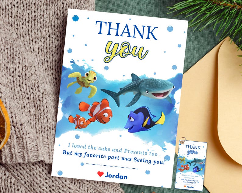 Finding Nemo Thank You Tag Underwater Theme Gift Tag Finding Dory Thank ...