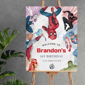 Editable Superhero Welcome Sign Avengers Birthday Party Superhero ...