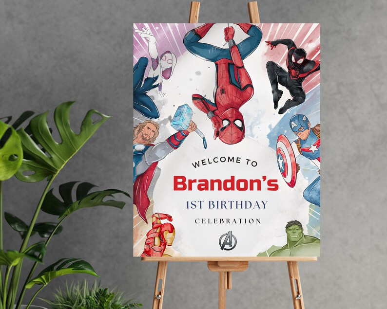 Editable Superhero Welcome Sign Avengers Birthday Party Superhero ...