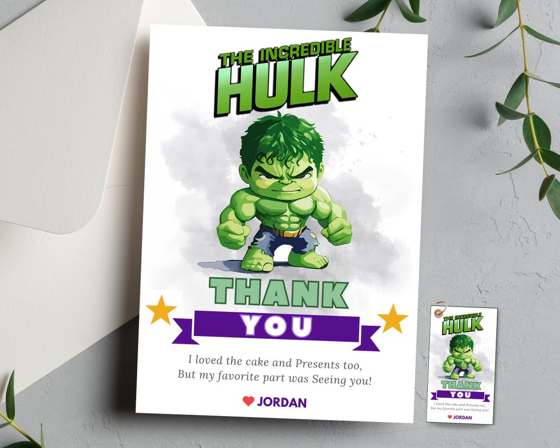 The Incredible Hulk Thank You Card Smashing Hulk Superhero Gratitude ...