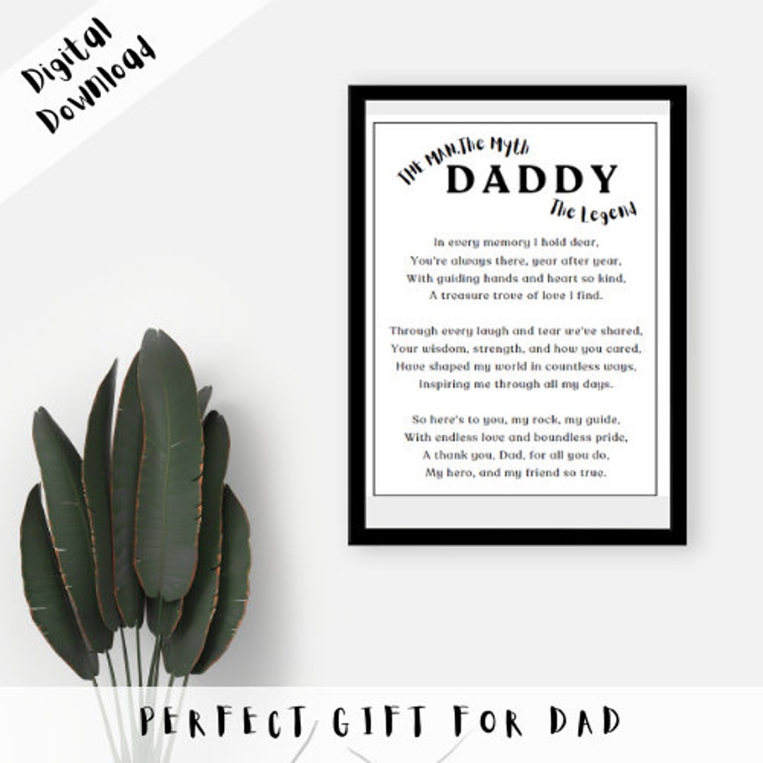 Heroic Dad Poem Print Perfect Father's Birthday Gift Digital Download ...