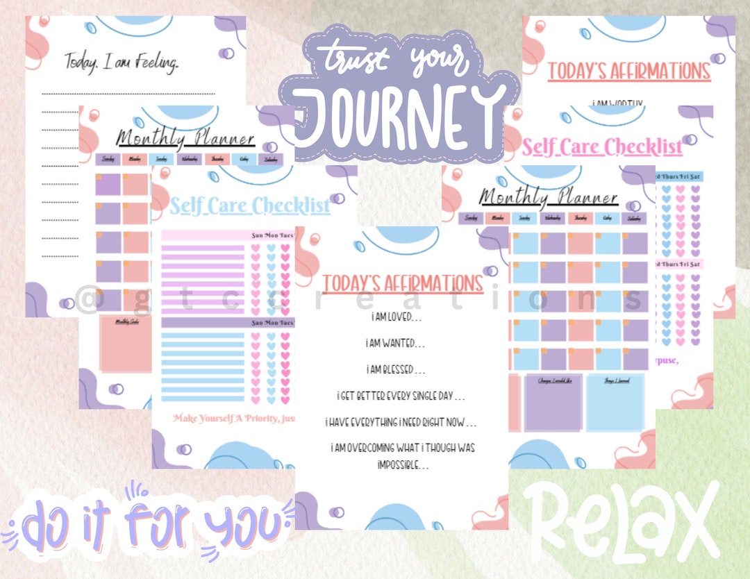 Self Care Bundle, Mental Awareness Tracker, Stress Relief Sheets ...