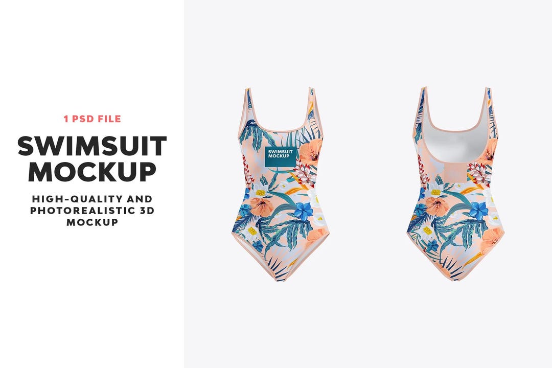 One-piece Swimsuit Mockup | Front and Back View | Tropical Floral ...