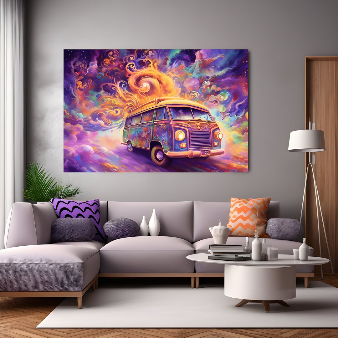 Trippy Hippie Van Psychedelic Wall Art High Quality Detailed Canvas ...