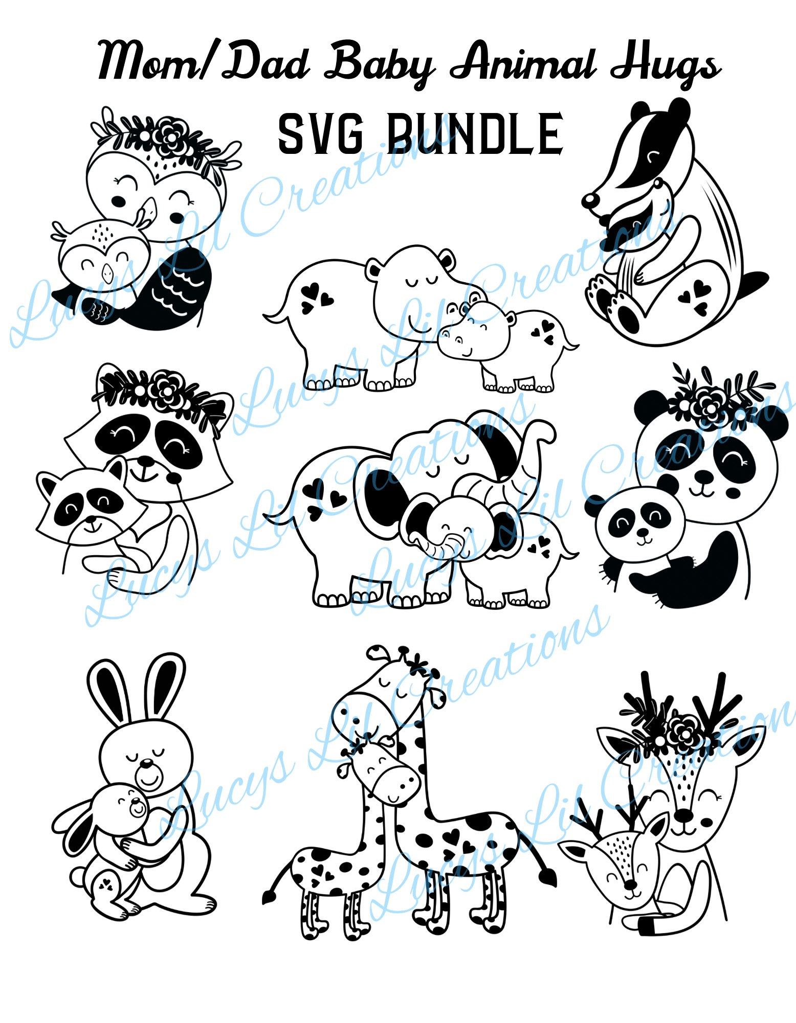 Mother And Baby Animals In Black And White