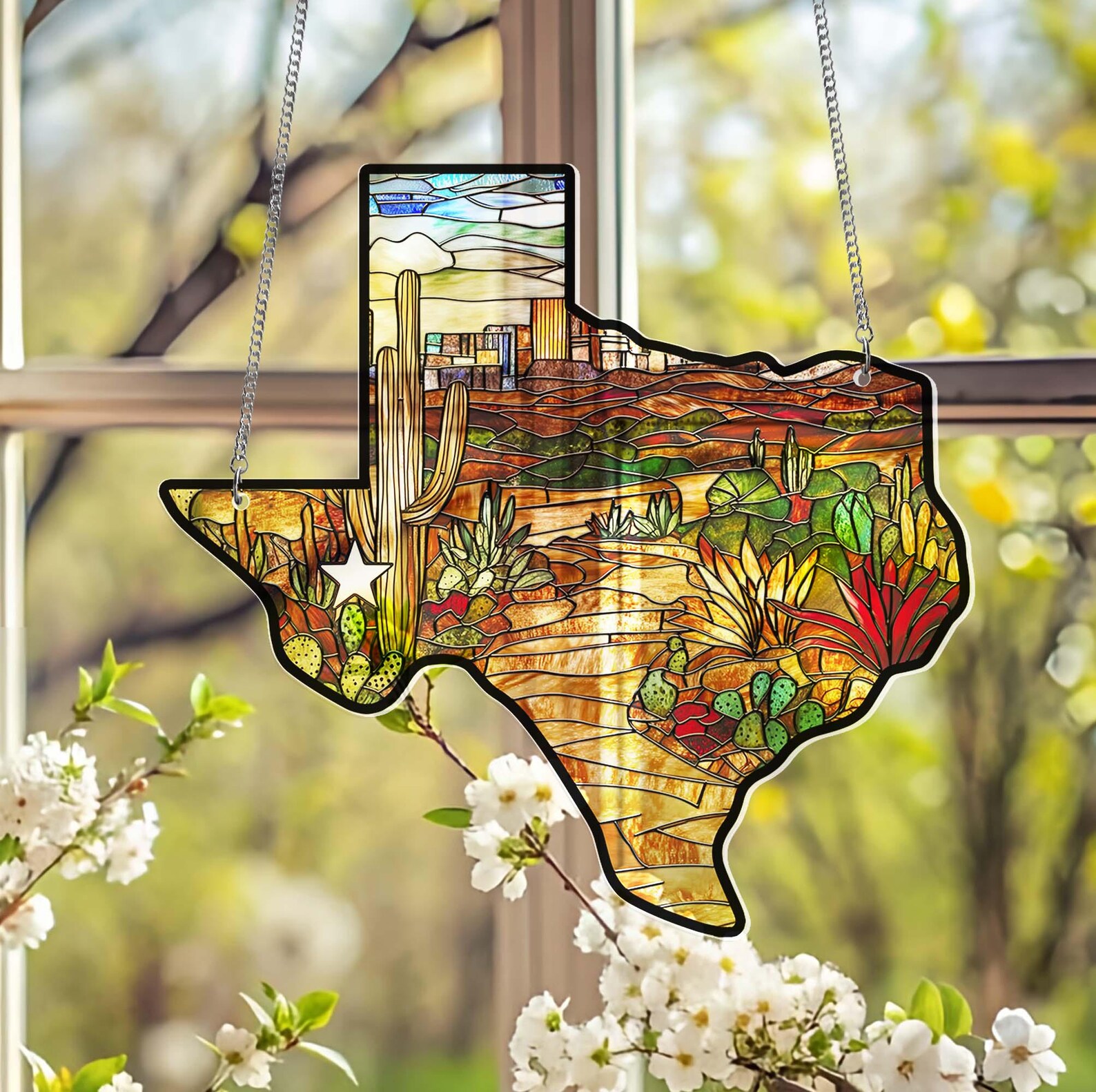 Texas Suncatcher Hanging, Texas Window Hanging, Northern Mockingbird ...