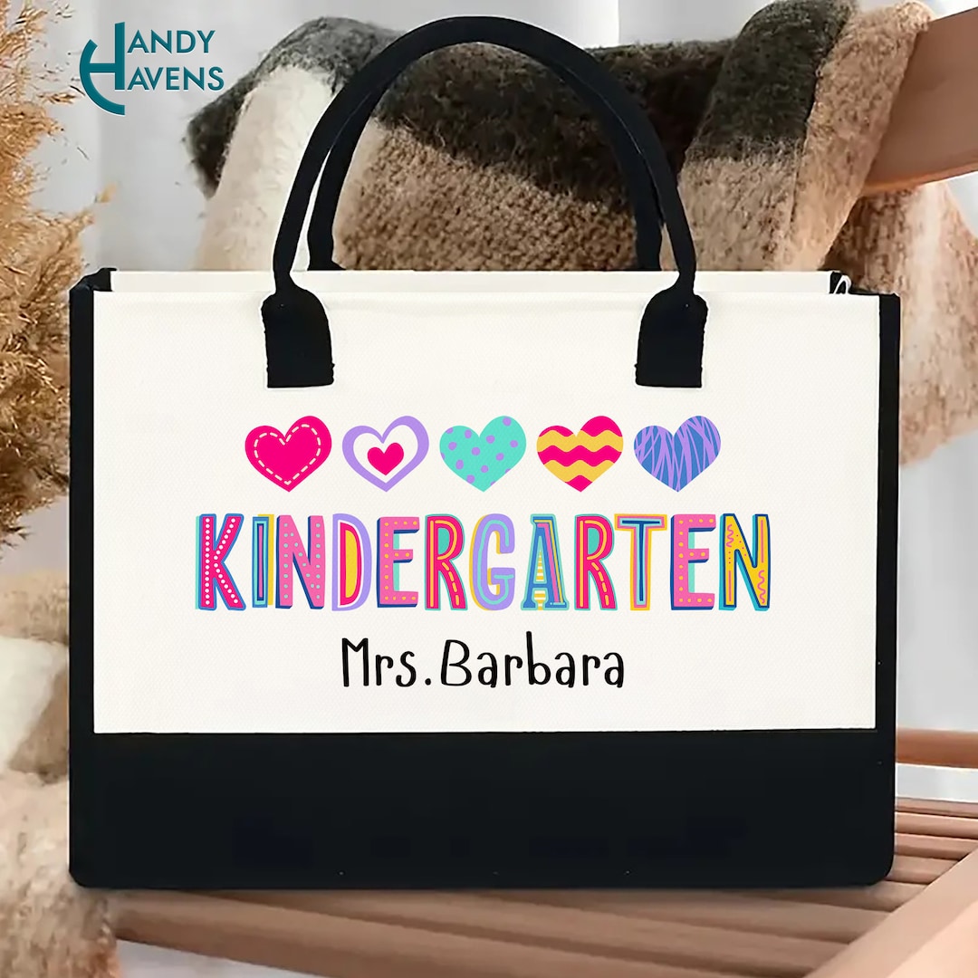 Personalized Kindergarten Teacher Tote Bag, Custom Teacher Gift ...