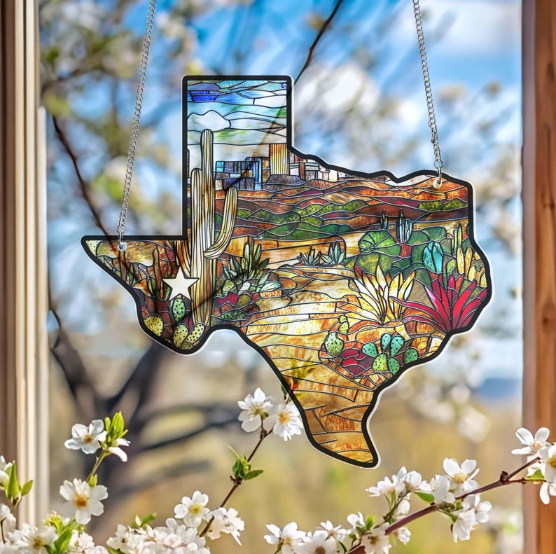 Texas Suncatcher Hanging, Texas Window Hanging, Northern Mockingbird ...