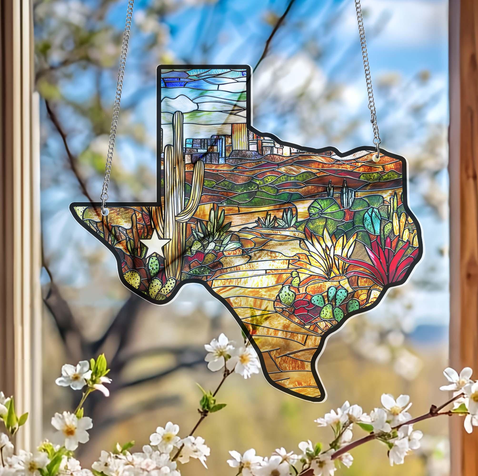 Texas Suncatcher Hanging, Texas Window Hanging, Northern Mockingbird ...