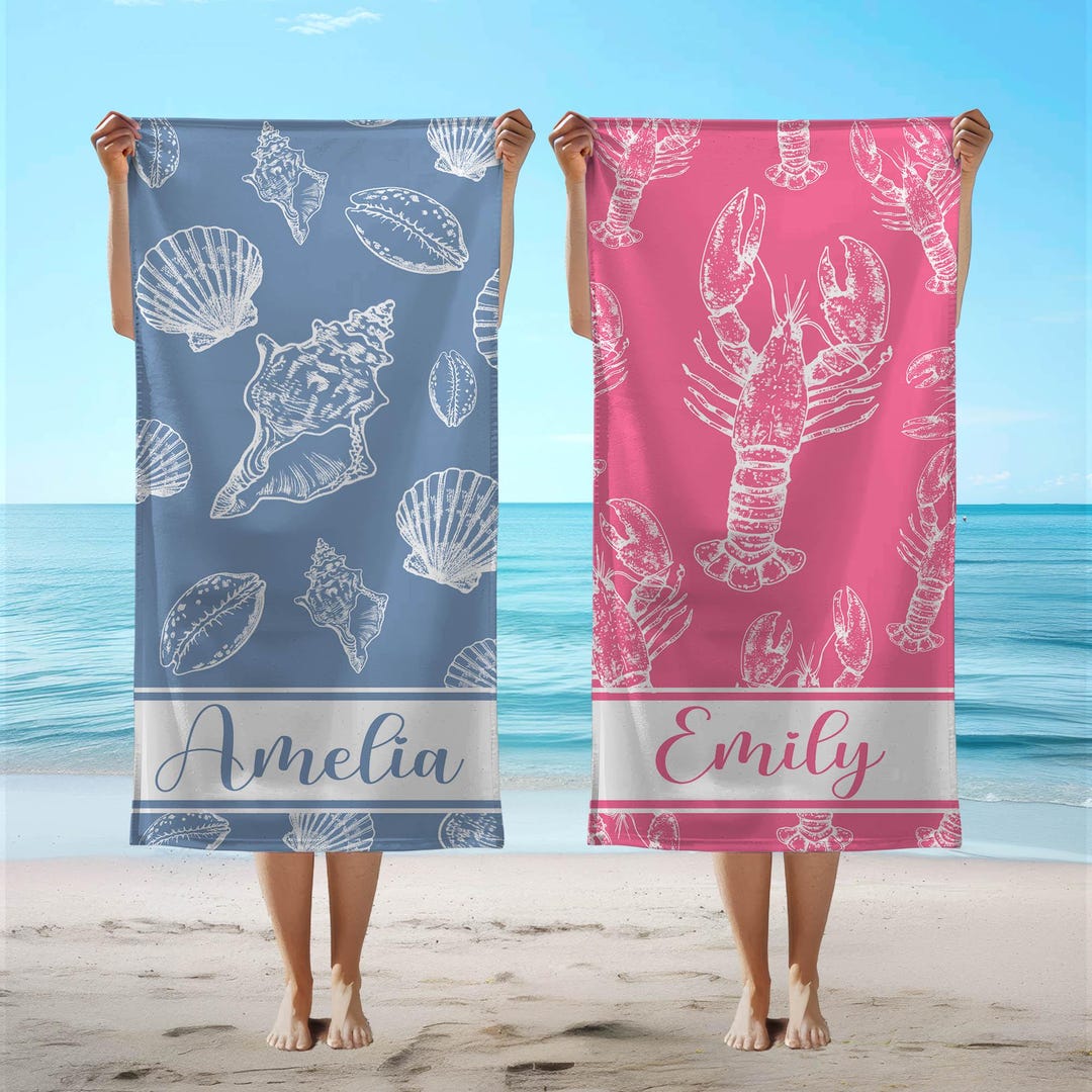 Custom Beach Towels, Starfish Beach Towel, Personalized Seashells Beach Towel, Summer Essentials ...