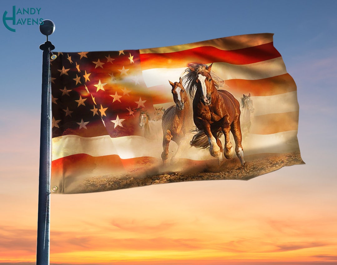 Horses Running Grommet Flag, Horses American Flag, Horse Lover Gift ...