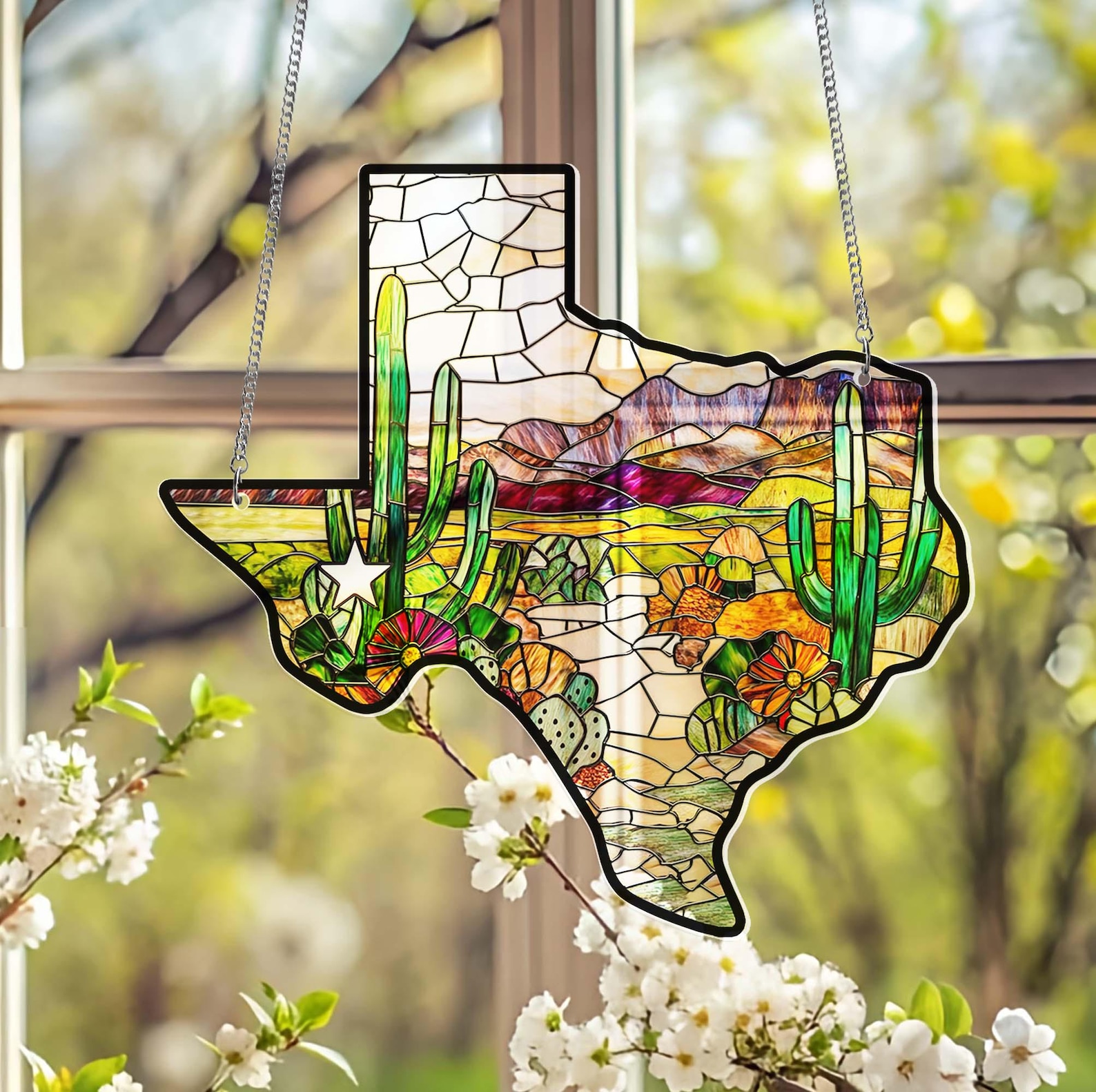 Texas Suncatcher Hanging, Texas Window Hanging, Northern Mockingbird ...