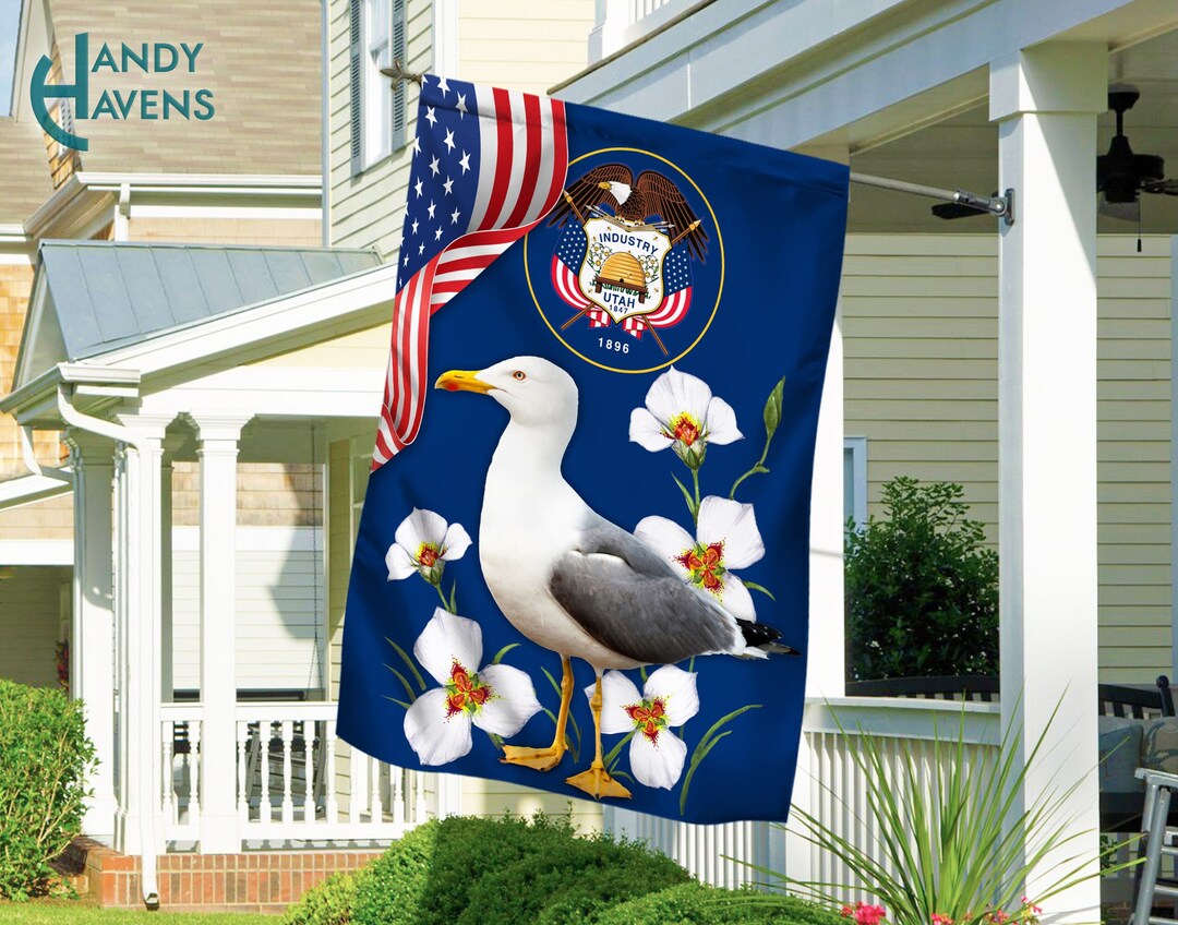 Utah Flag Seagull and Sego Lily Garden Flag Utah Garden - Etsy
