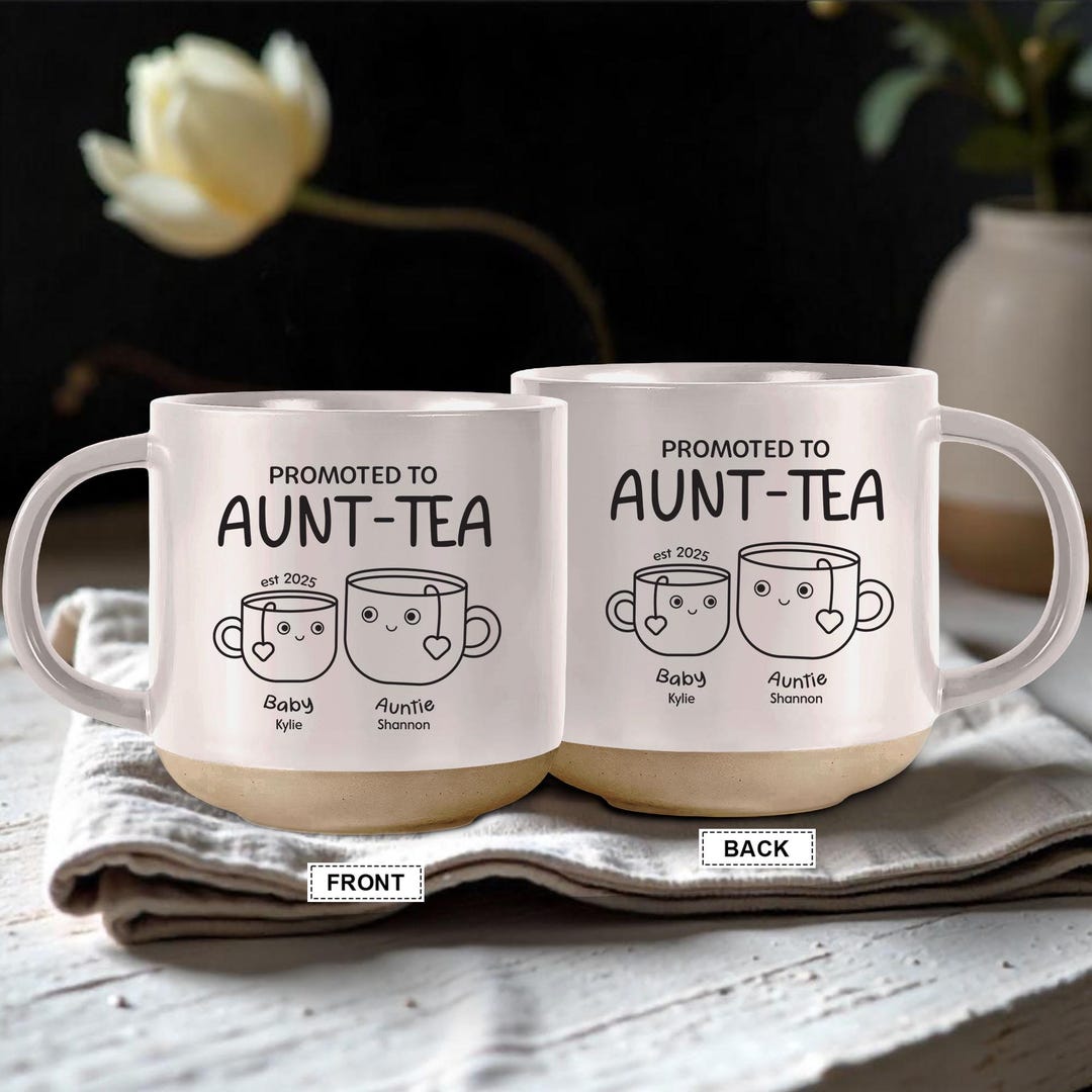 Promoted to Aunt-tea Pottery Mug, Personalized Auntie Baby Reveal ...