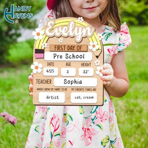 Customized First and Last Day Kids School Sign, First Day of School ...