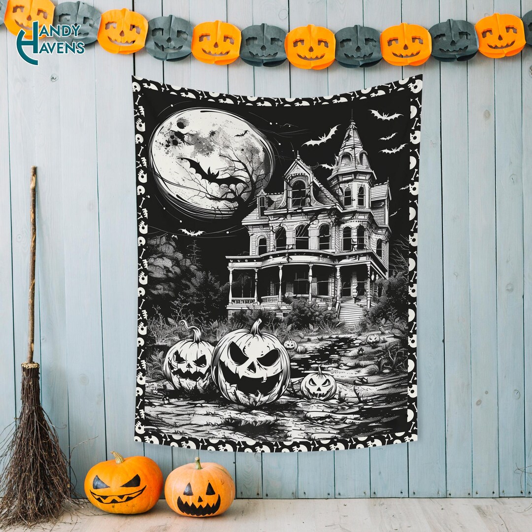 Halloween Haunted House Tapestry, Pumpkin Gift, Ghost Tapestry, Ghost ...