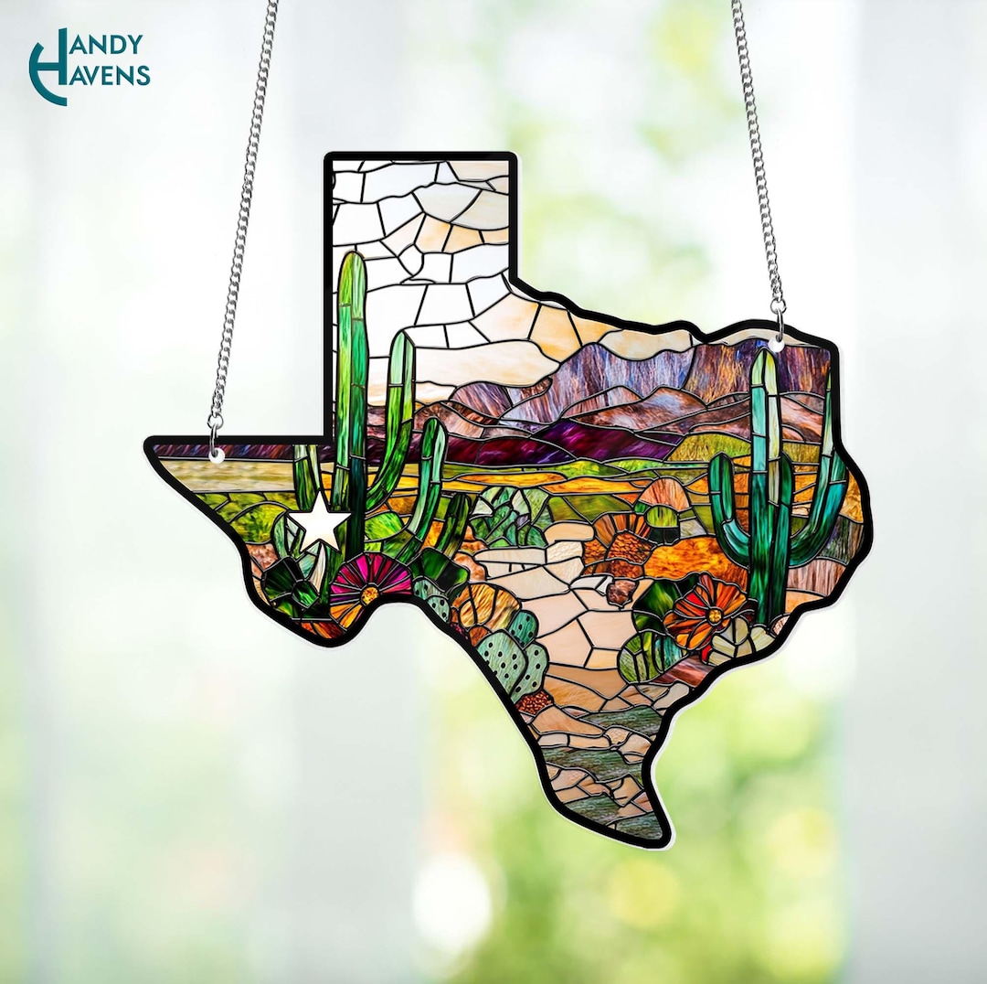 Texas Suncatcher Hanging, Texas Window Hanging, Northern Mockingbird ...