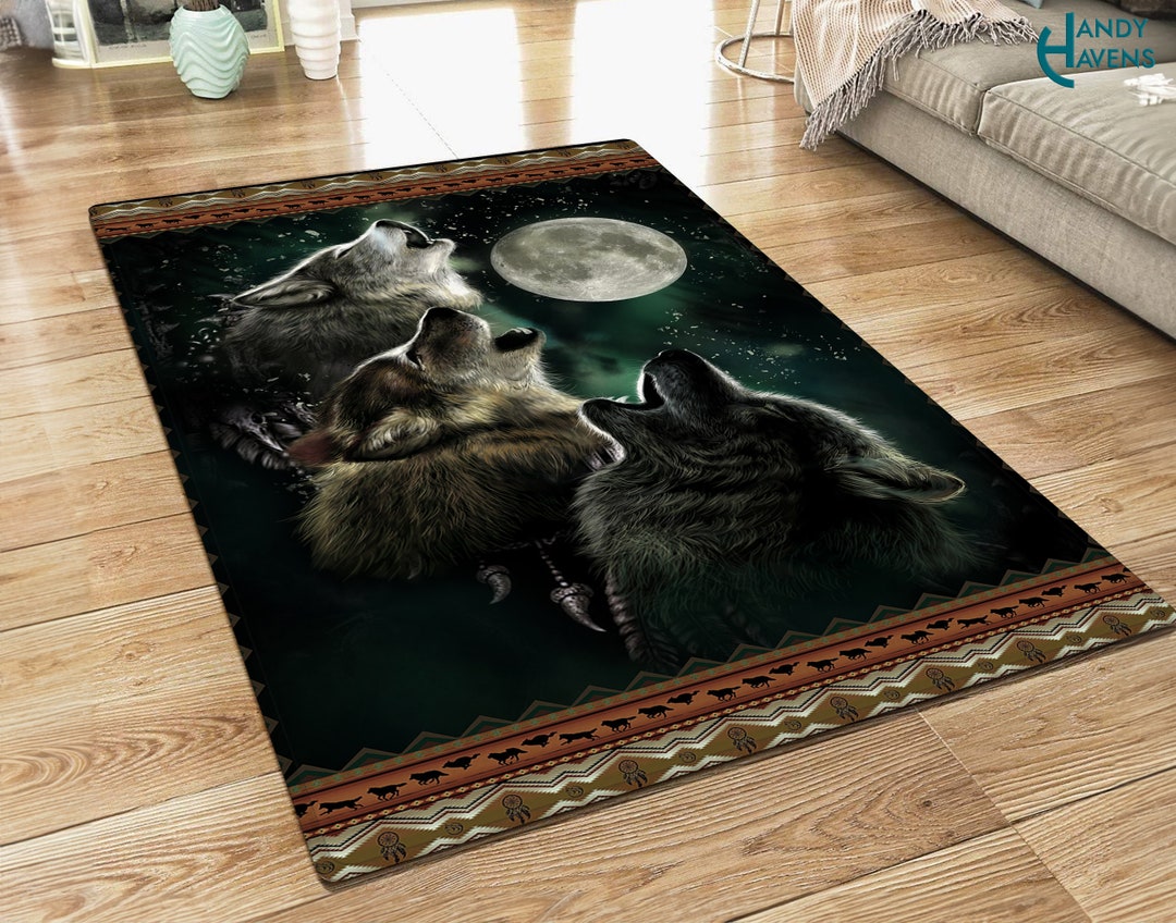 Wolf Native American Rug Wolves and the Moon Rug Wolf Area - Etsy