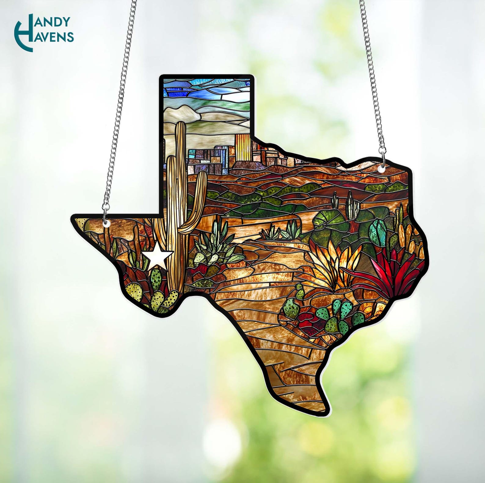 Texas Suncatcher Hanging, Texas Window Hanging, Northern Mockingbird ...