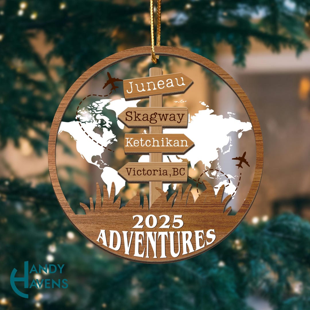 Personalized Travel Adventure Ornament, Custom Traveling Destination ...