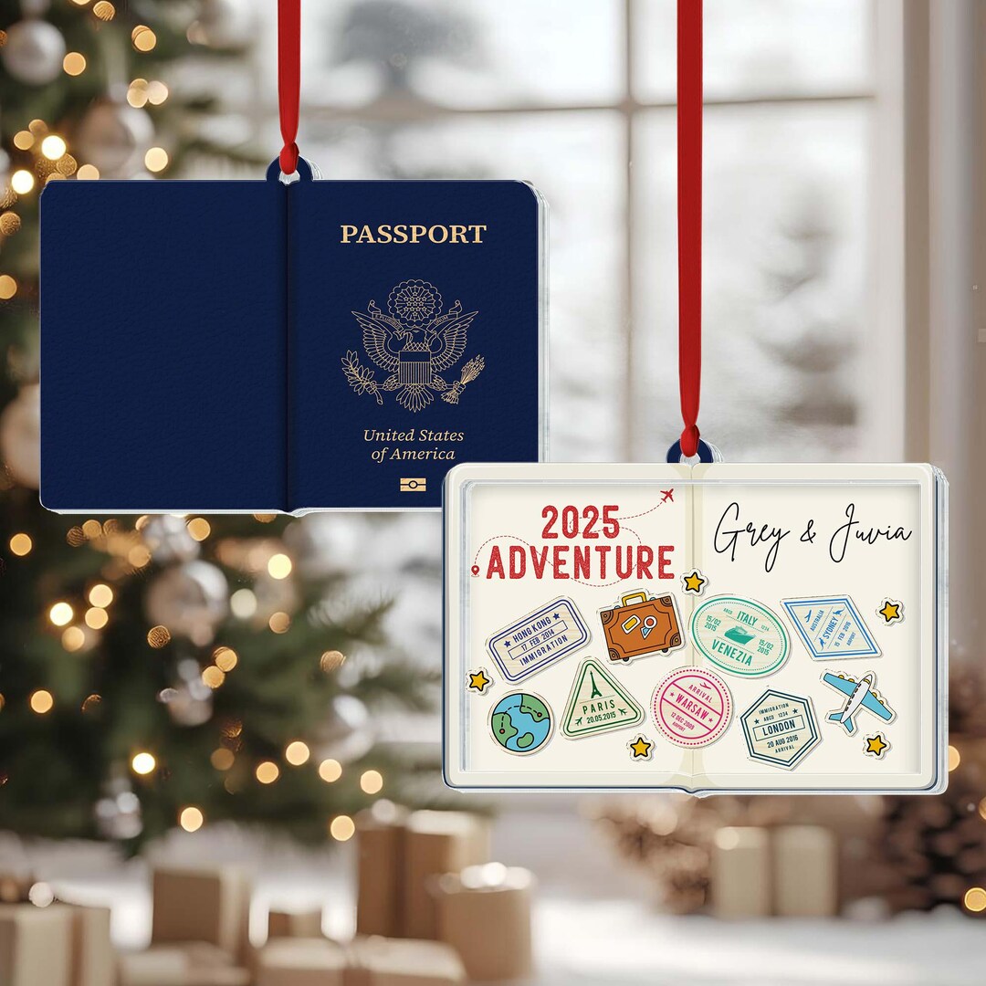 Personalized Travel Adventure 5-layer Shaker Ornament, Passport Travel ...