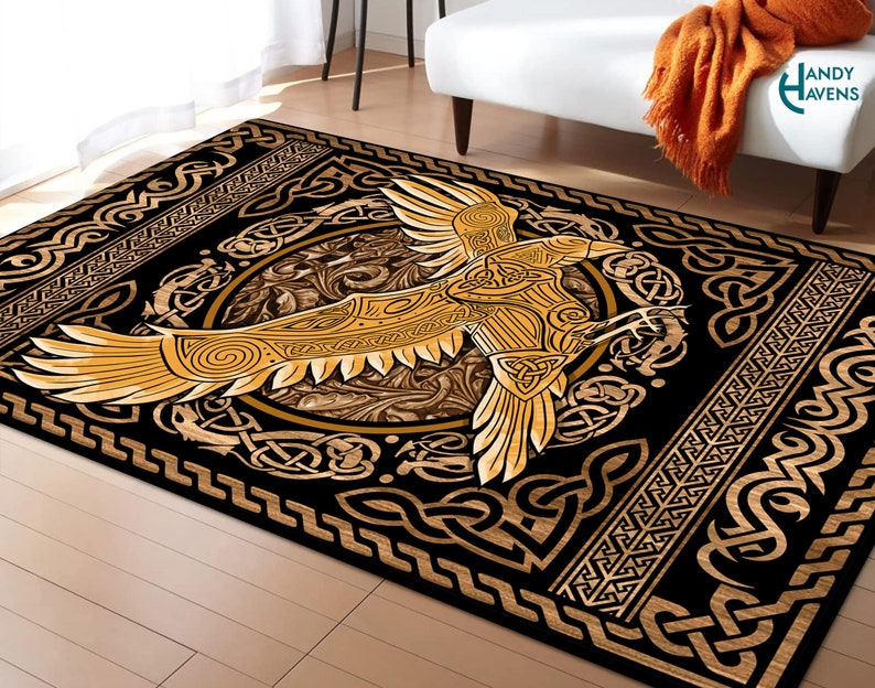Raven Viking Rug, Raven Area Rug, Raven Ship Home Decor, Viking Rug ...