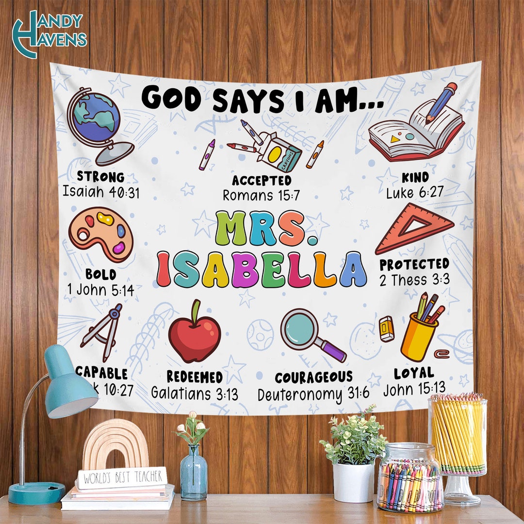 Personalized Classroom Tapestry God Says I Am, Classroom Banner ...