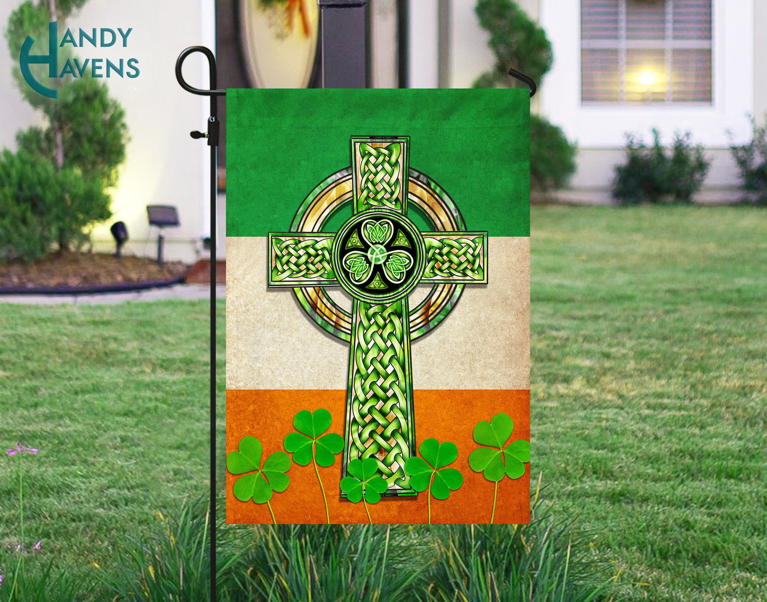 Celtic Cross Flag, Saint Patrick's Day Garden Flag, Happy St. Patrick's ...