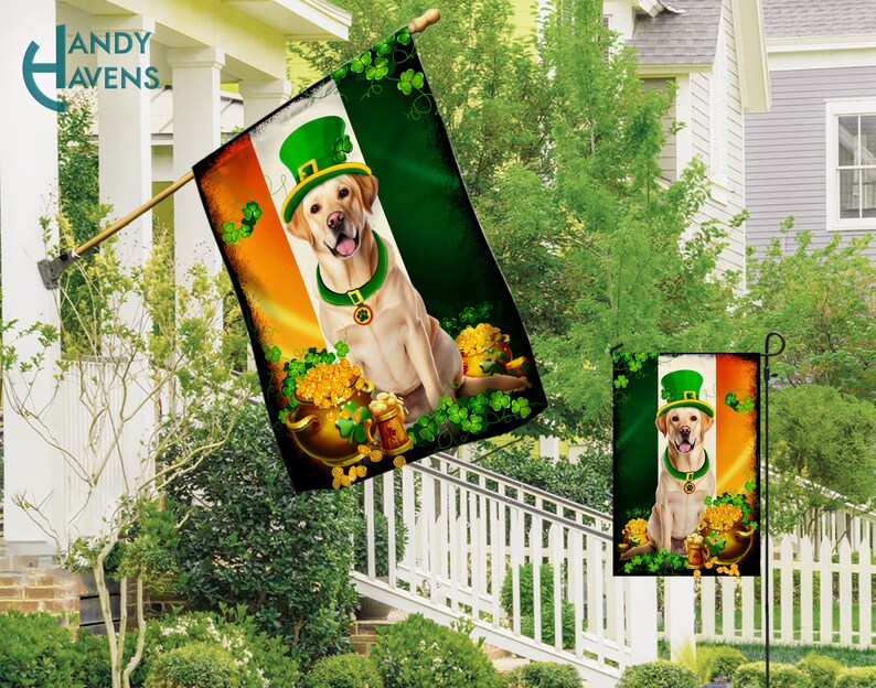 Labrador Retriever Irish Flag, Yellow Lab Garden Flag, Happy St ...
