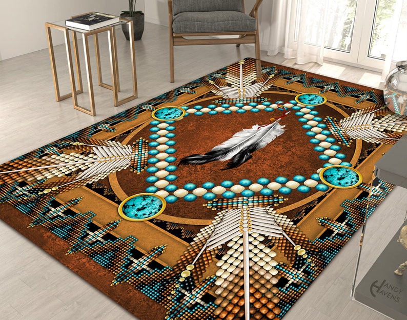 Native Feathers Rug, Native American Home Decor, Tribal Feathers Area ...