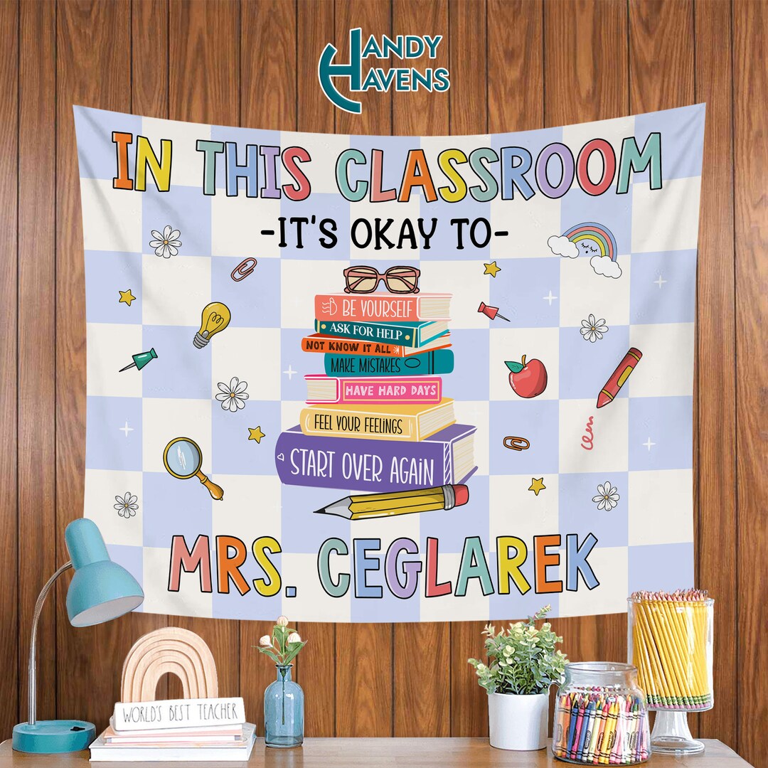 Personalized Classroom Tapestry, Teacher Gift, Classroom Decor, Custom ...