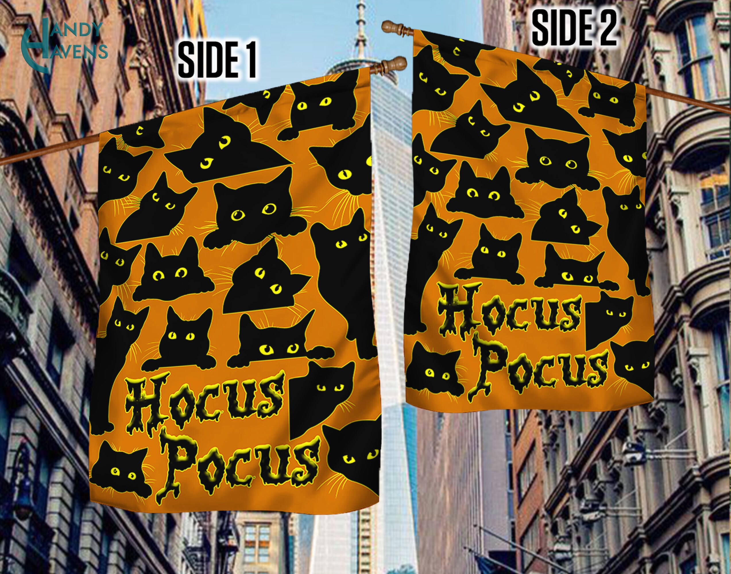 Black Cat Flag, Happy Halloween Flag, Halloween Cat flag, Cat Witch ...