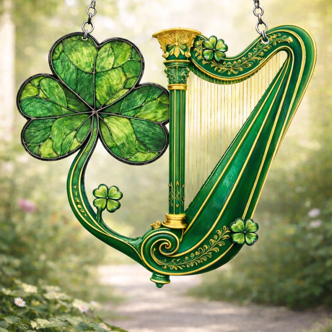 Shamrock Window Hanging, Shamrock Suncatcher, Irish Harp Window Decor ...