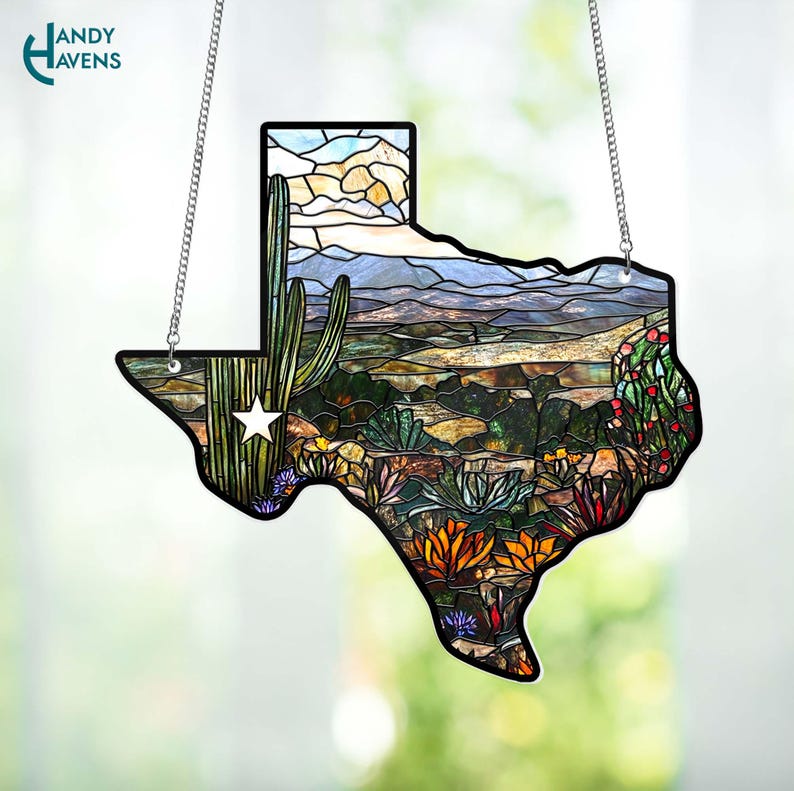 Texas Suncatcher Hanging, Texas Window Hanging, Northern Mockingbird ...