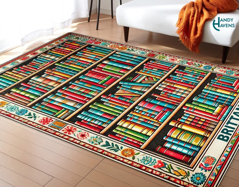 Personalized Book Rug, Book Lover Gift, Bookworn Gift, Gift for Book ...