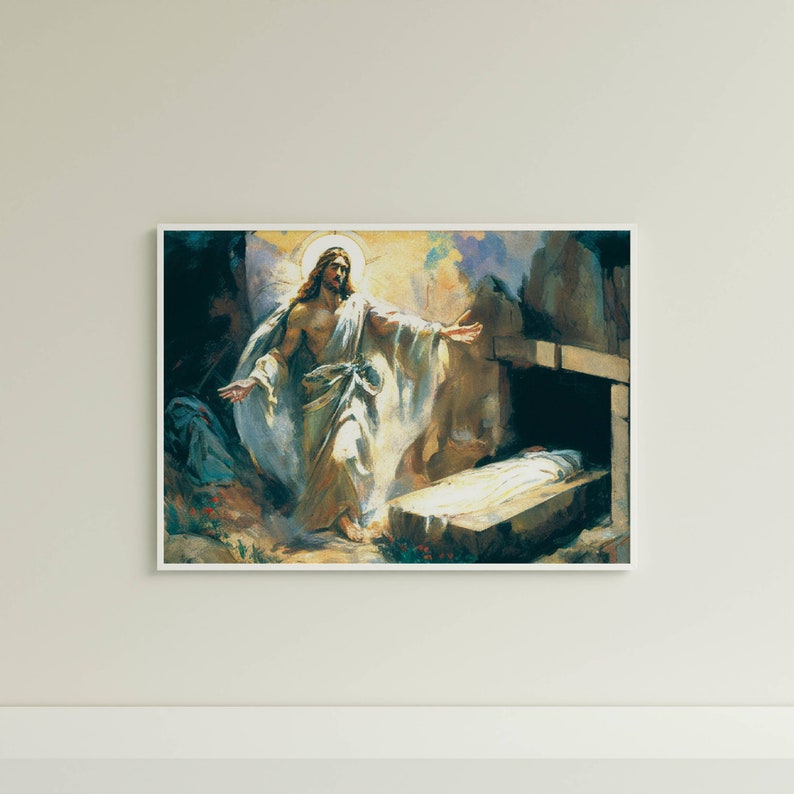 Jesus Rising From the Tomb Printable Art Inspirational Oil - Etsy