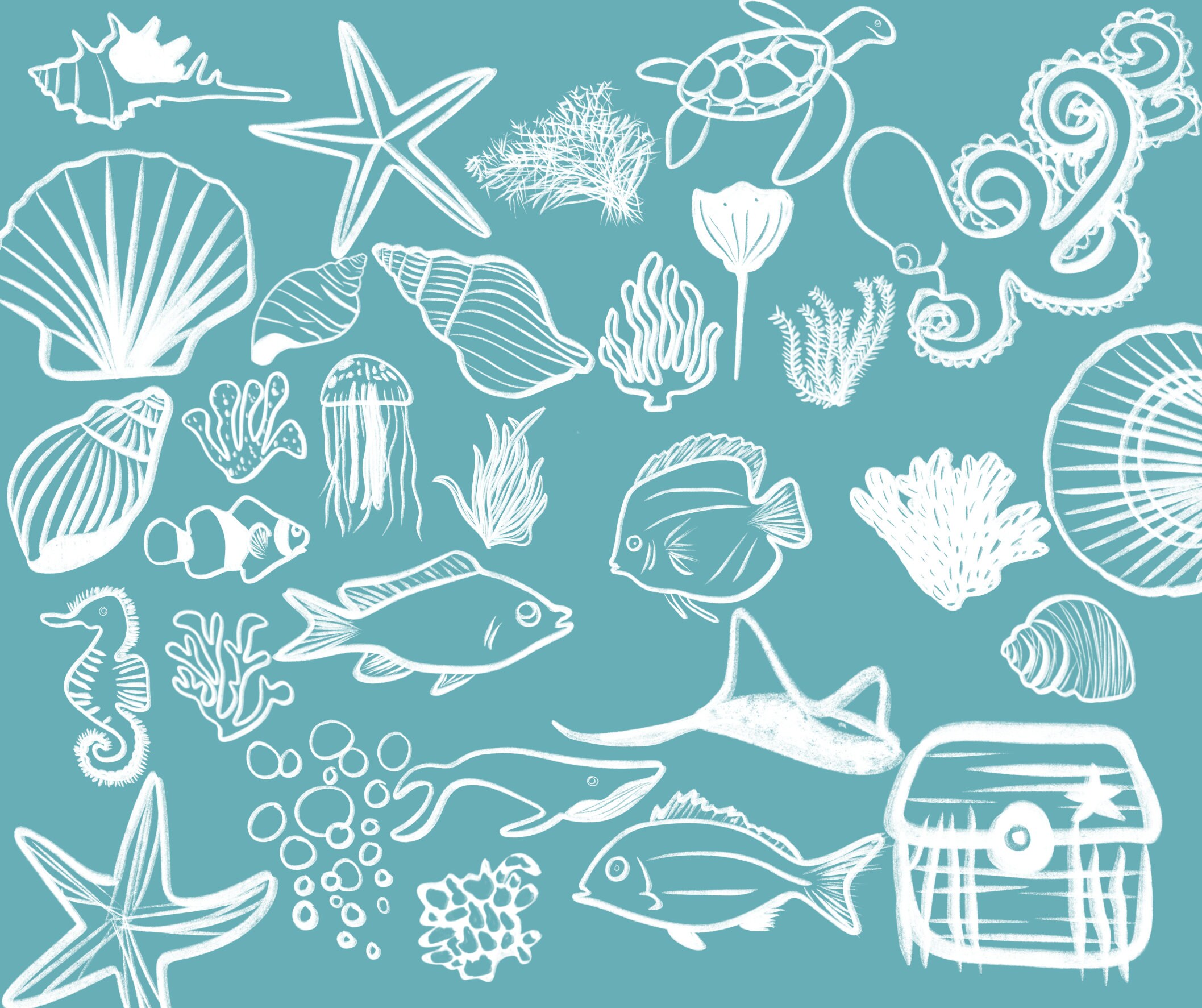 Under the Sea Sketch Doodle Illustration Bundle - Etsy