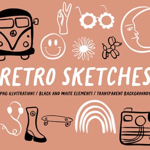 Retro Sketch Doodle Illustration Bundle - Etsy