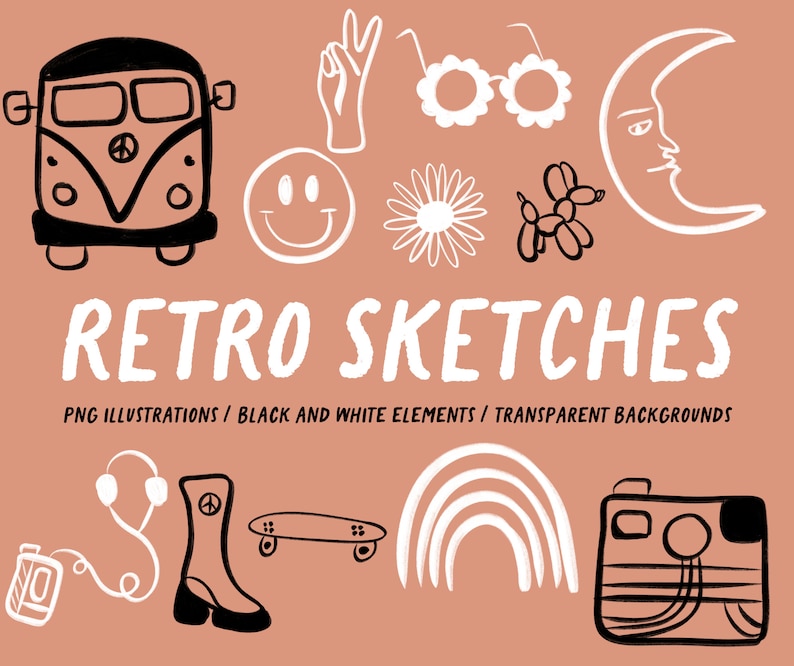 Retro Sketch Doodle Illustration Bundle - Etsy
